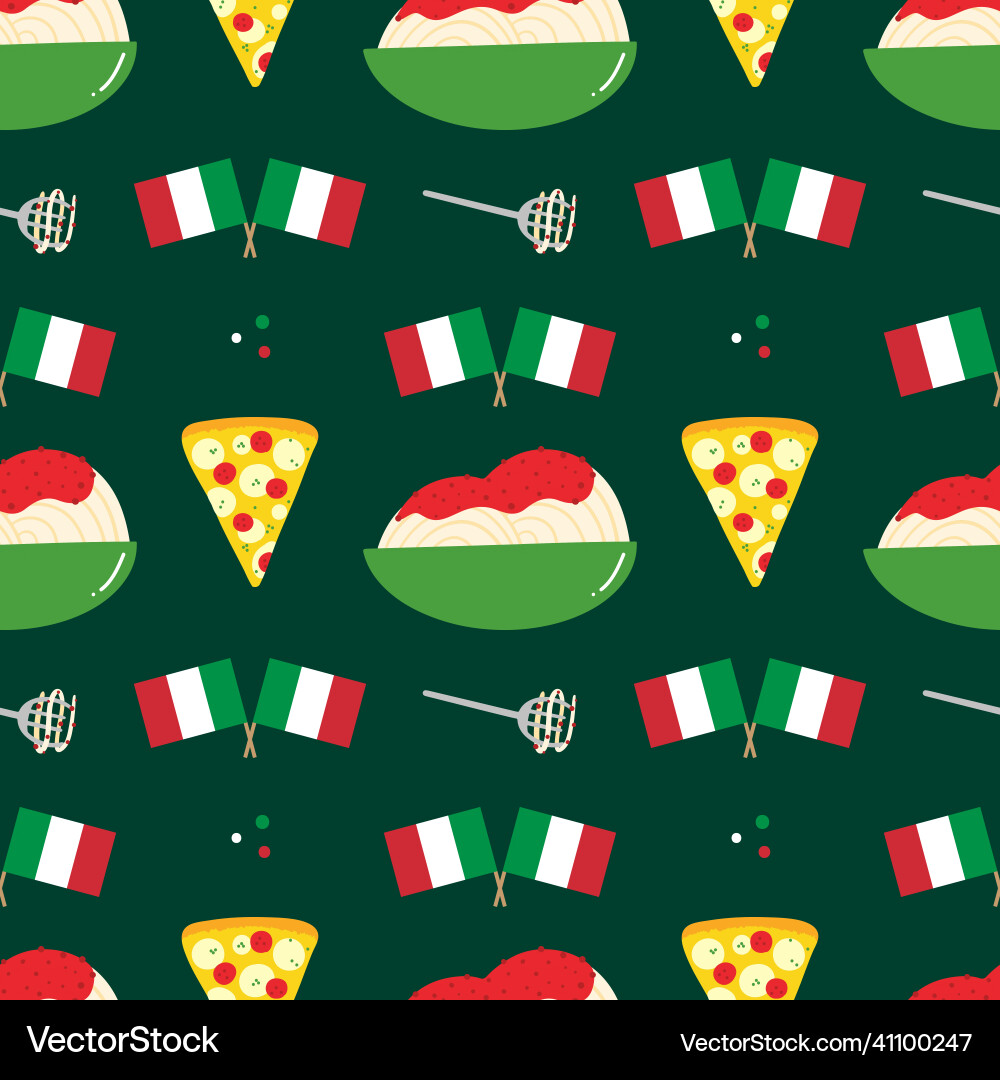 Pasta pizza flags of italy pattern background Vector Image