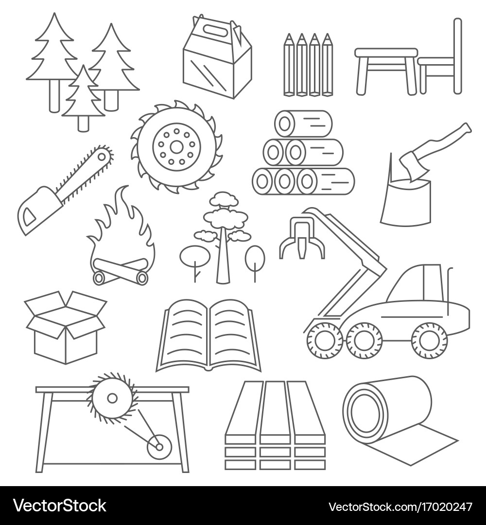 Pulp paper and wood products icon set thin line Vector Image