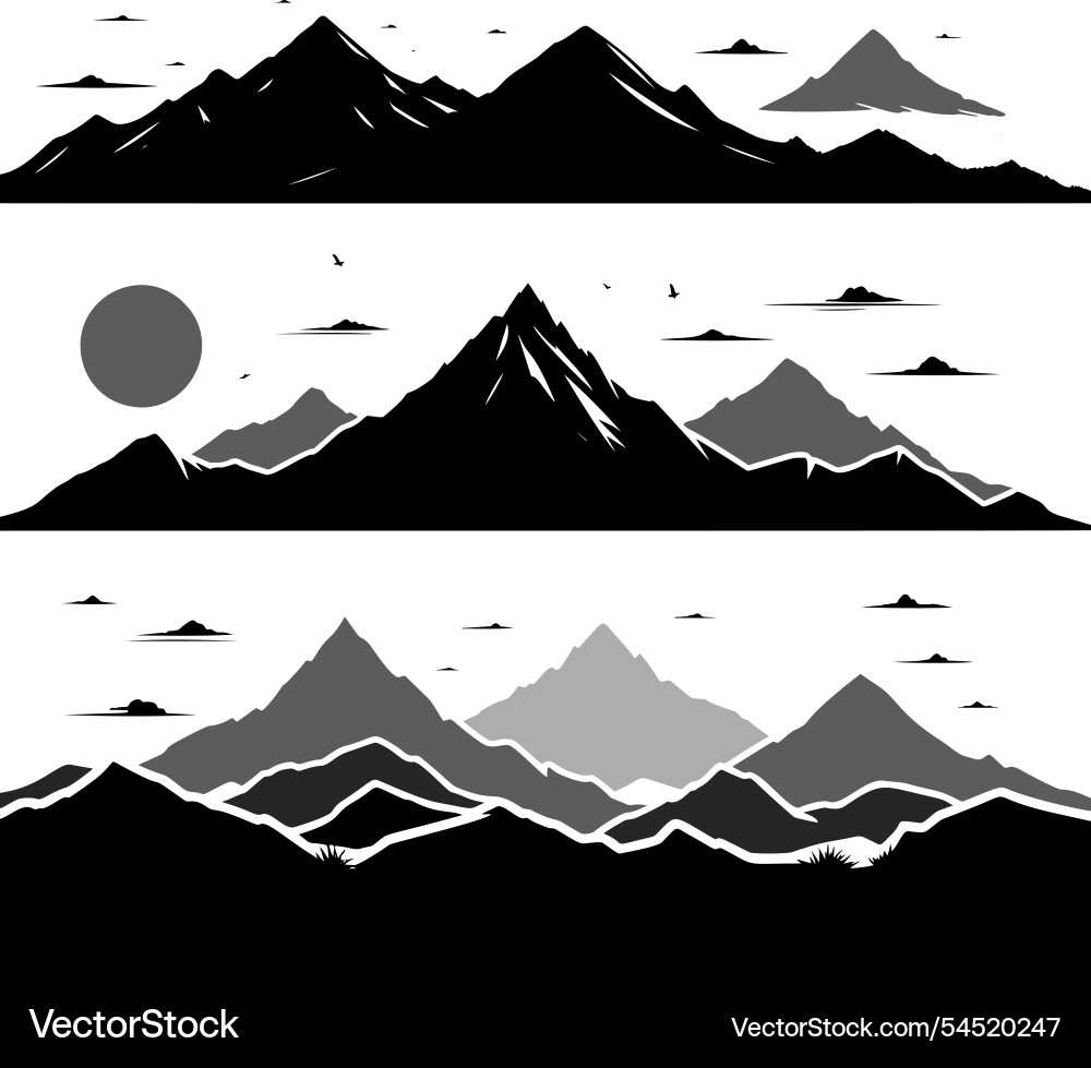 Three scenic mountain range Royalty Free Vector Image