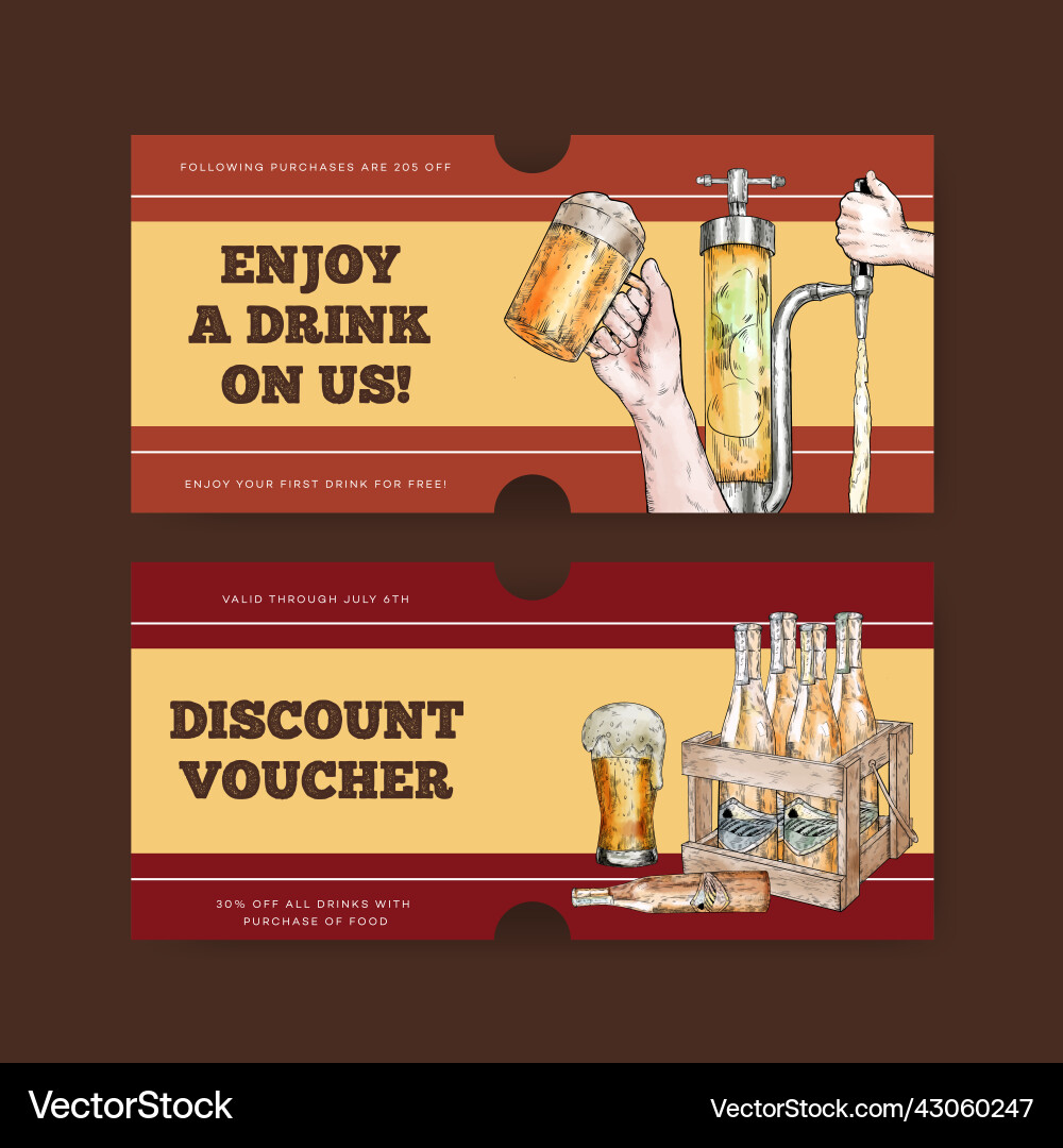 Voucher template with craft beer Royalty Free Vector Image