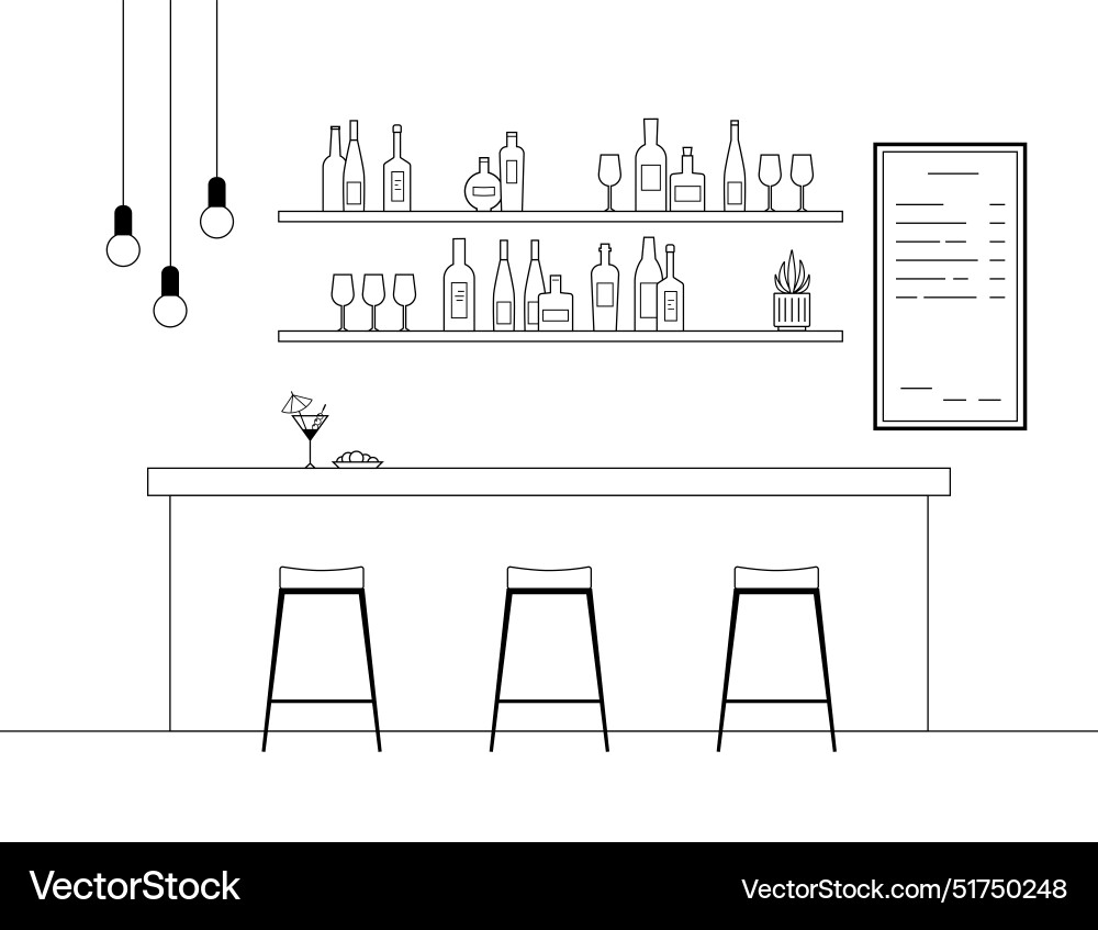 Bar interior in line art style Royalty Free Vector Image