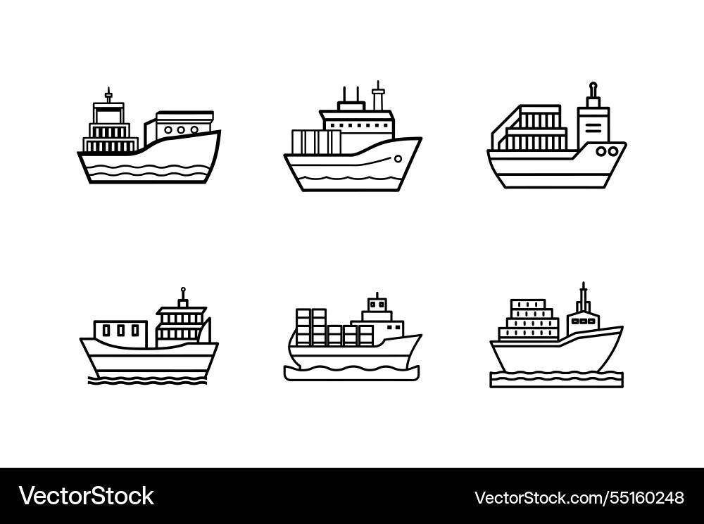 Cargo ship line art Royalty Free Vector Image - VectorStock