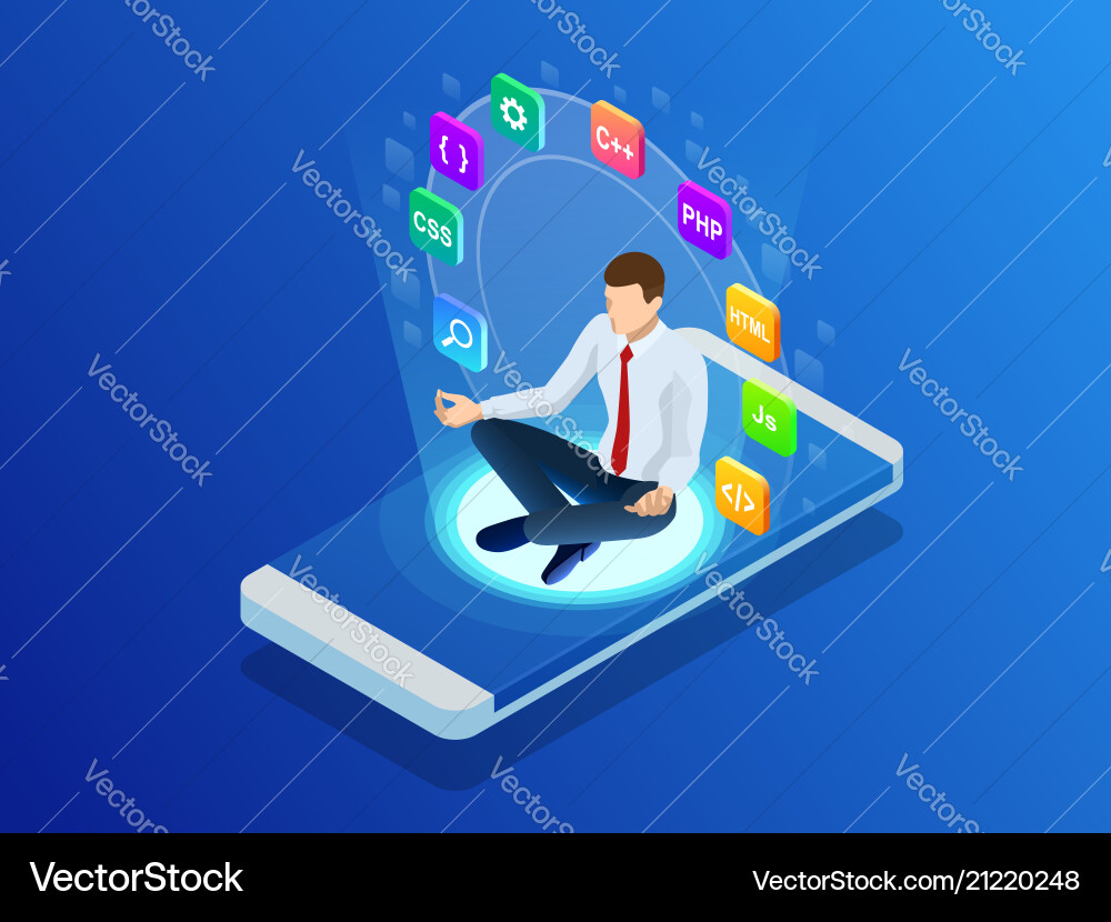 Isometric programmer working in a software Vector Image