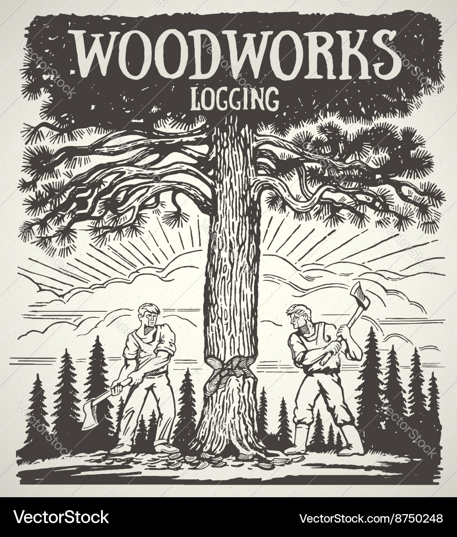 Loggers cutting down tree Royalty Free Vector Image