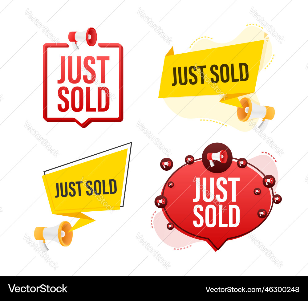 Megaphone label set with text just sold Royalty Free Vector