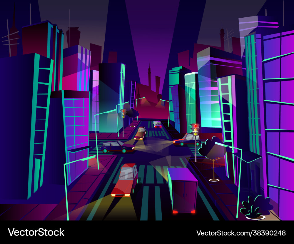 Night city cartoon Royalty Free Vector Image - VectorStock
