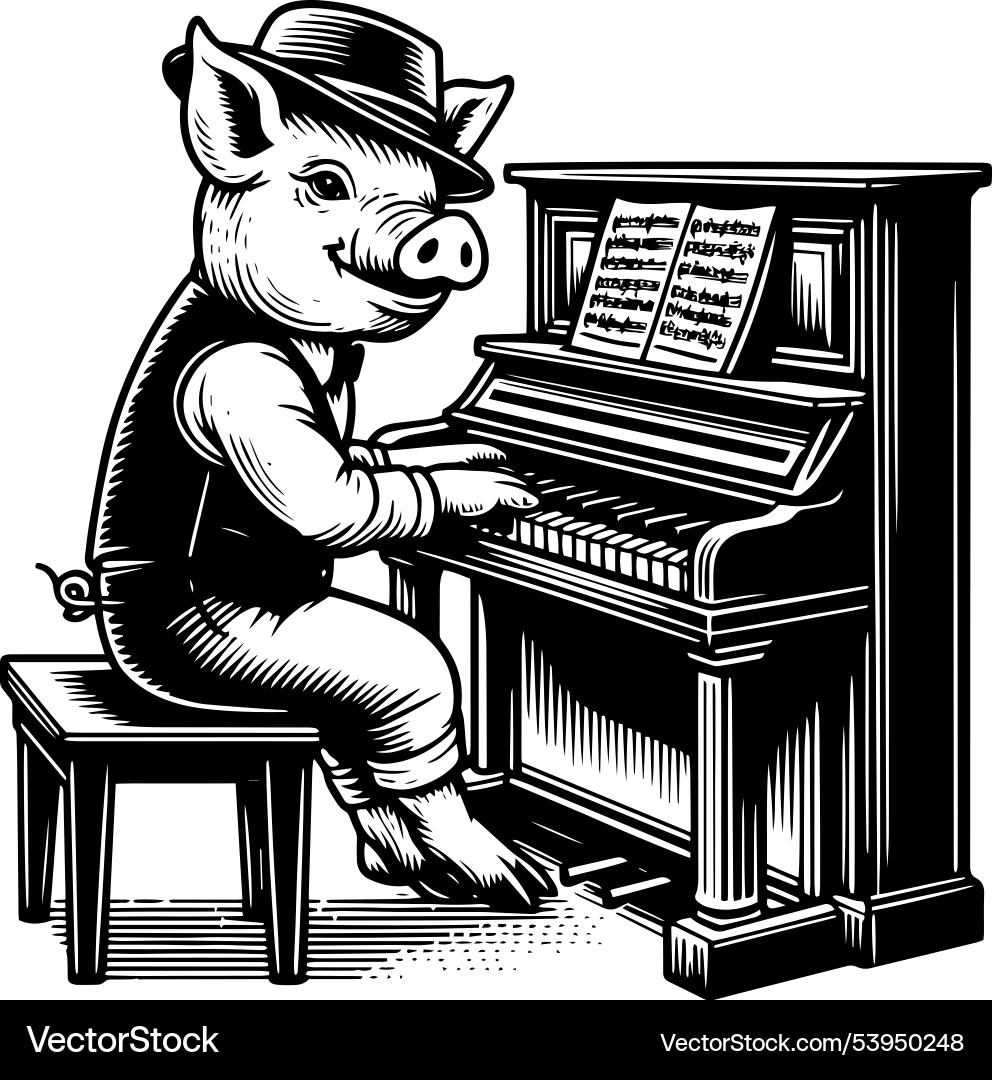 Pig playing piano in vintage style Royalty Free Vector Image
