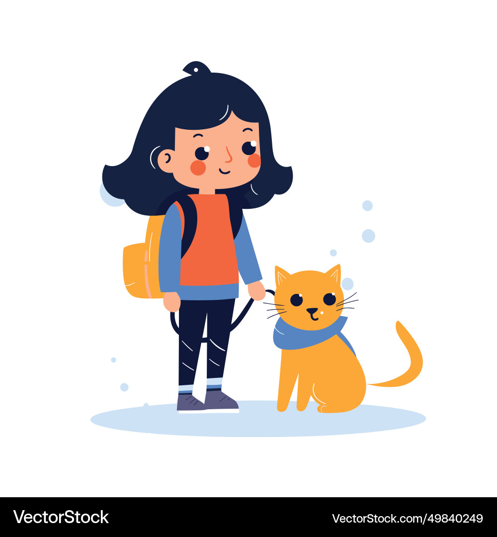 A girl with backpack is standing smiling next Vector Image