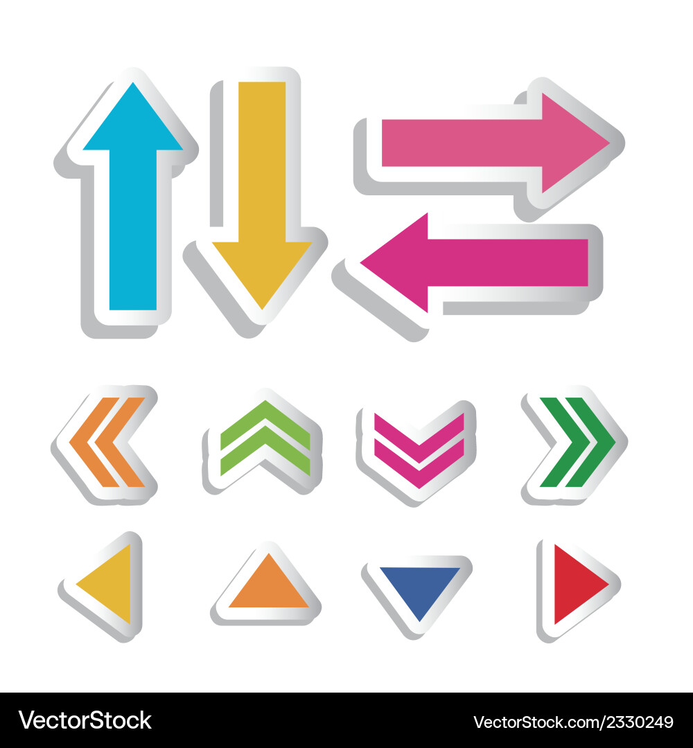 Arrow icons in different shapes and colors Vector Image