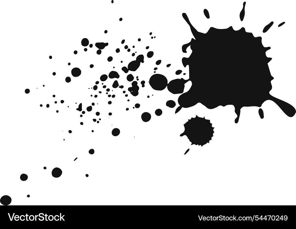 Black ink splatters and drips across a clean white