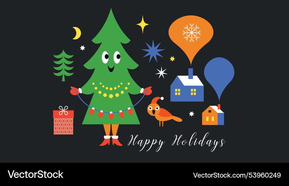 Christmas tree with cute face eyes and smile Vector Image
