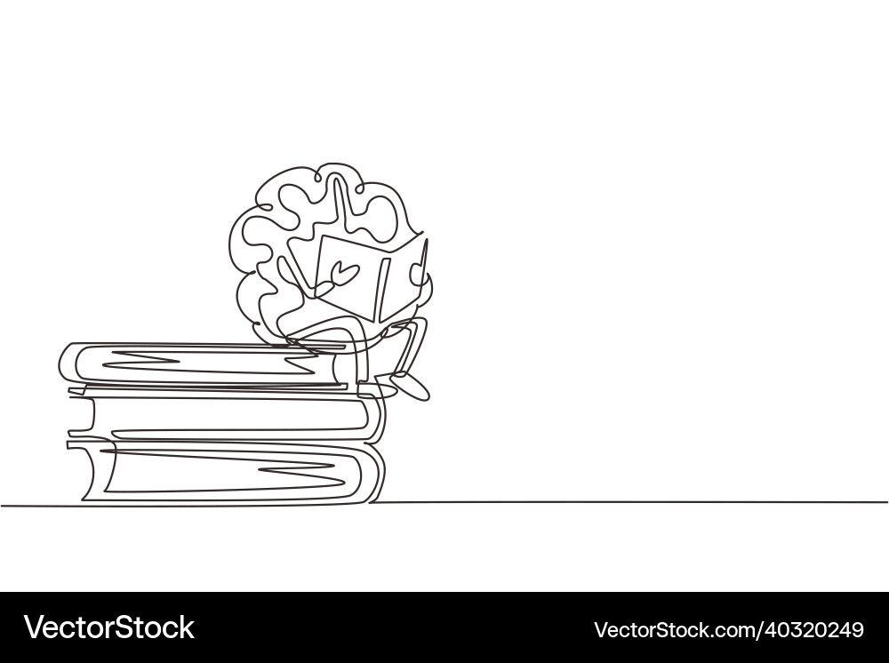 Continuous one line drawing cartoon brain reading Vector Image