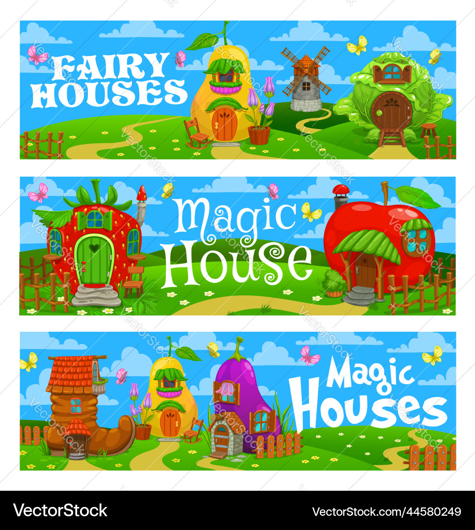 Fairytale magic houses and dwellings dwarf homes Vector Image
