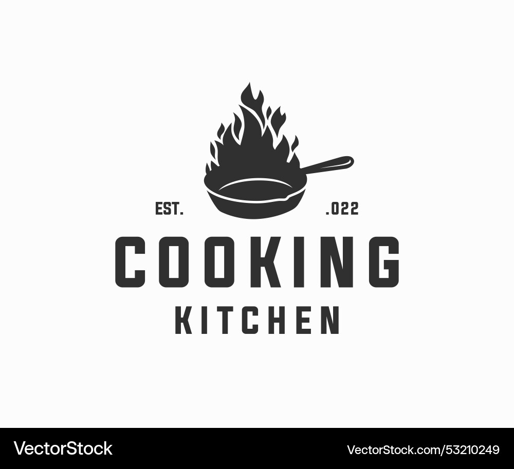 Old skillet cast iron pan logo and restaurant Vector Image