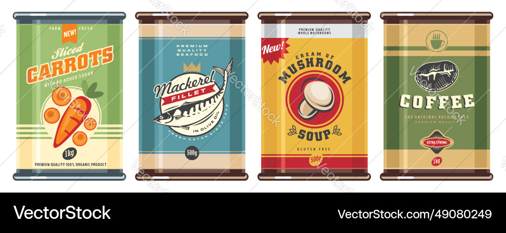 Retro Canned Food Set Royalty Free Vector Image