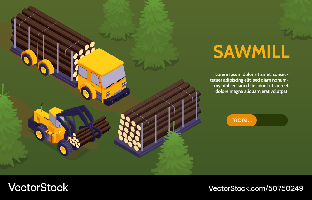 Sawmill stacking horizontal banner Royalty Free Vector Image