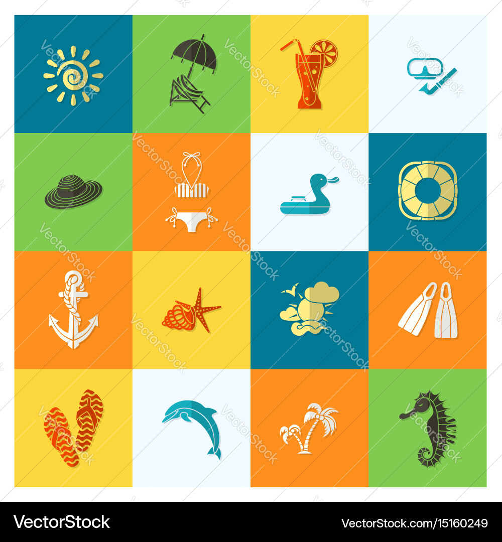 Summer and beach simple flat icons Royalty Free Vector Image