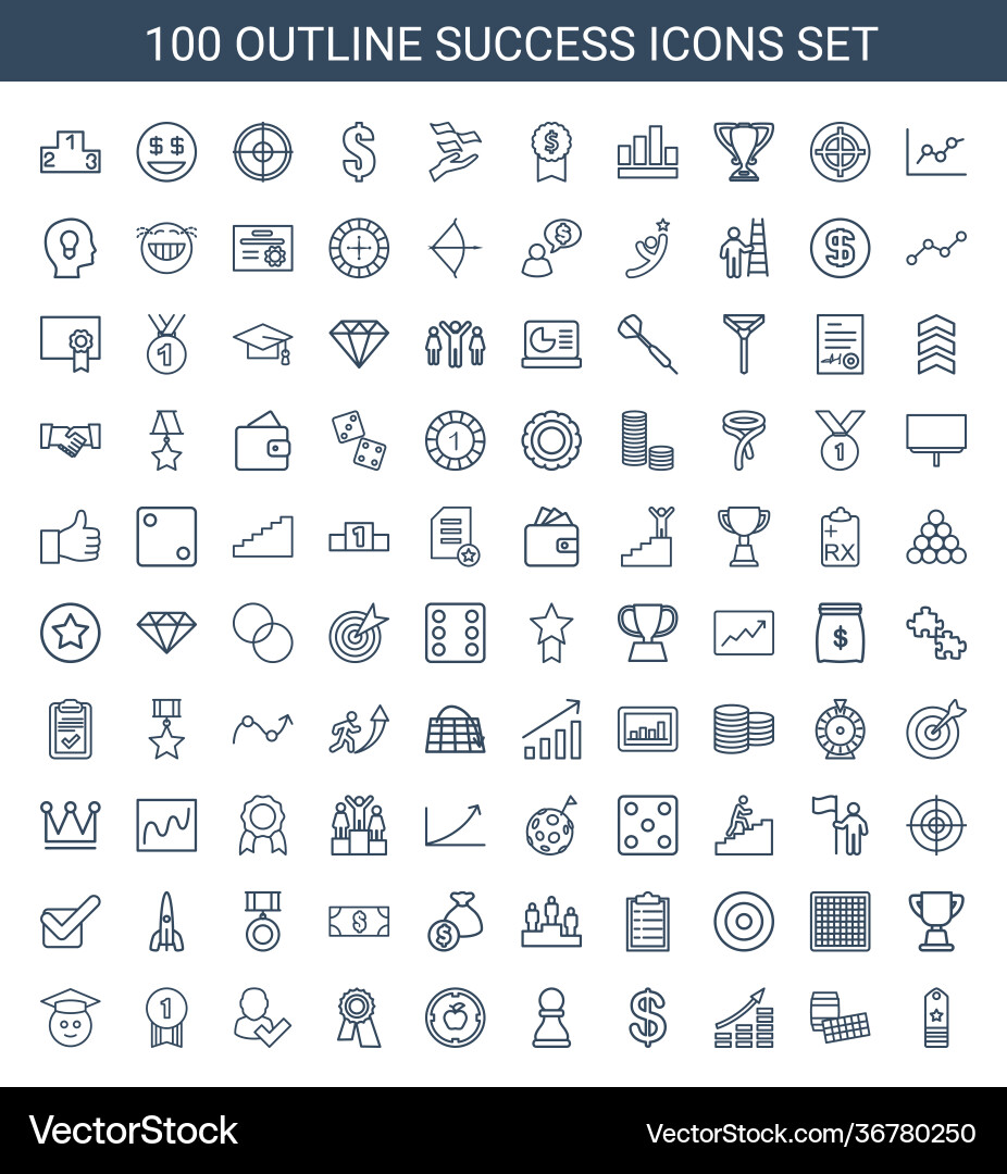 100 success icons Royalty Free Vector Image - VectorStock