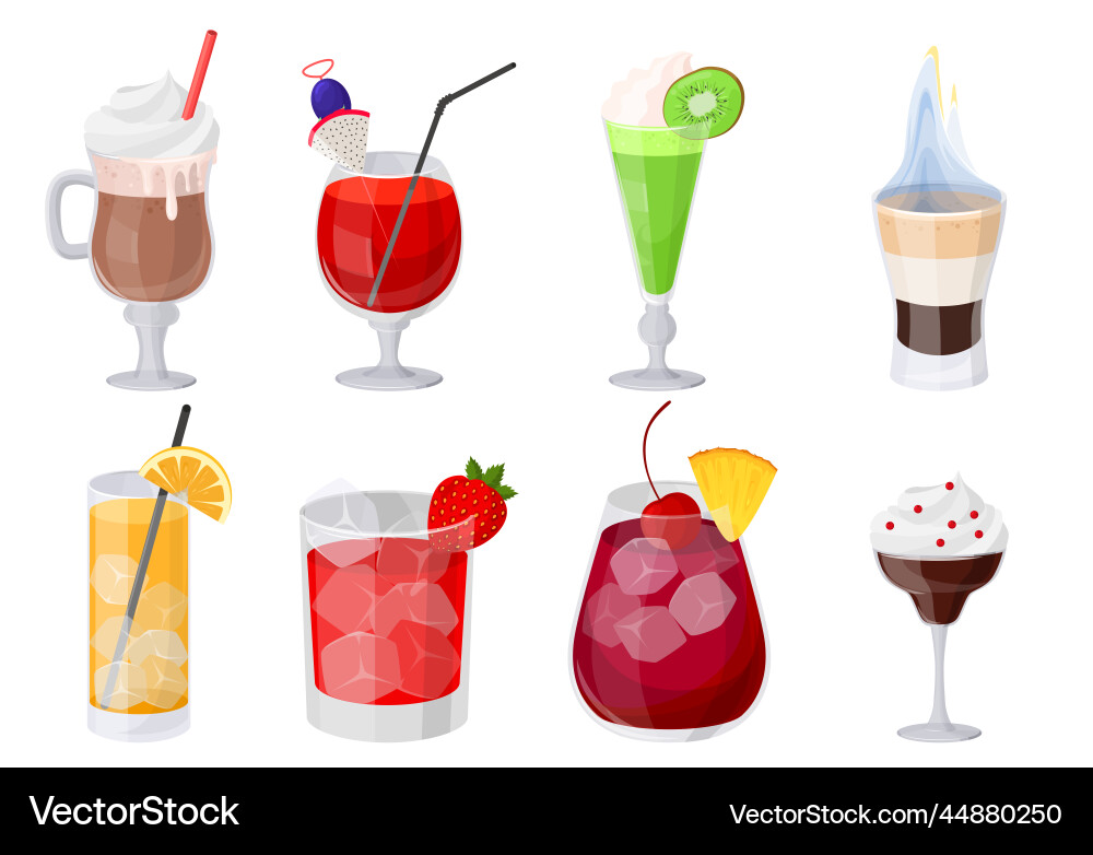 Cartoon tropical cocktails set Royalty Free Vector Image
