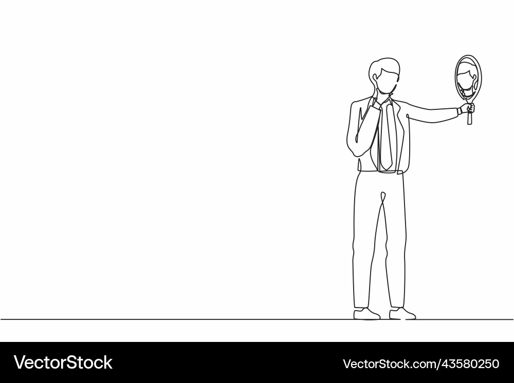 Continuous one line drawing businessman holding Vector Image