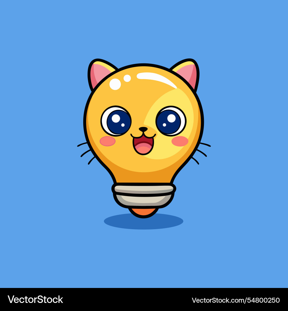 Cute cat lightbulb cartoon icon Royalty Free Vector Image