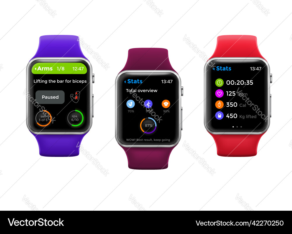 Fitness tracker display screen interface stats Vector Image