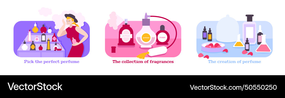 Perfume icons composition set with creation Vector Image