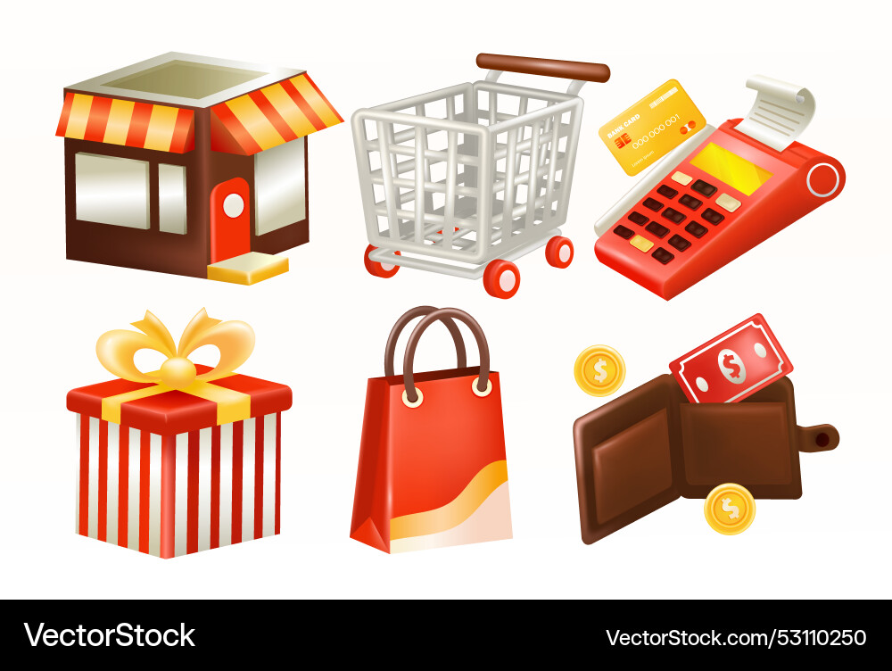 Shopping 3d store troly billing machine gift Vector Image