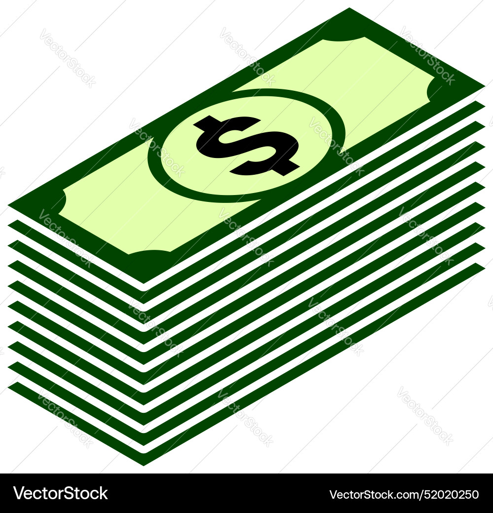 Simple stack pile of cash dollars notes isometric Vector Image