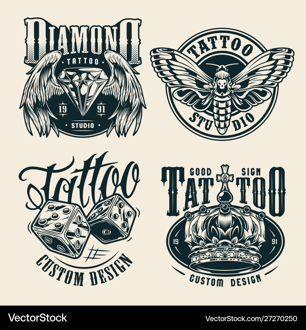 Vintage Tattoo Studio Badges Royalty Free Vector Image