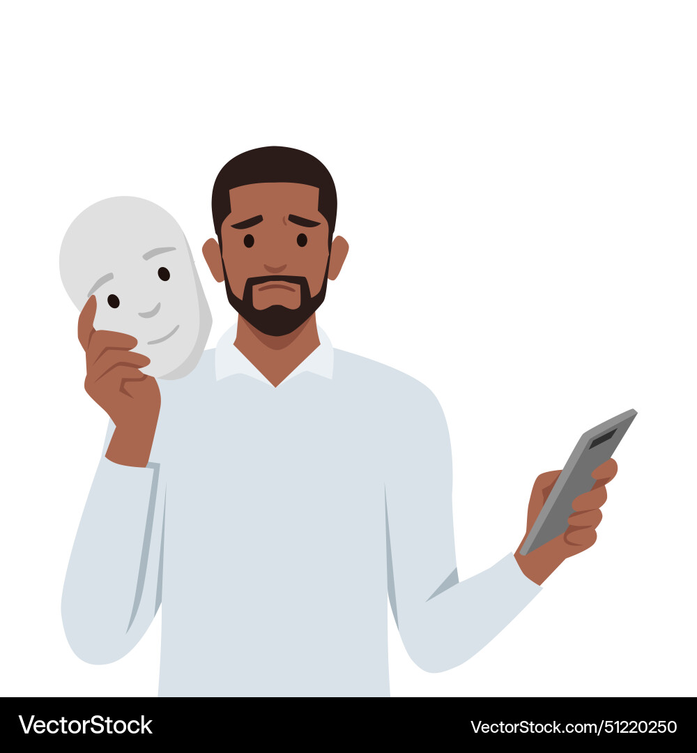 Young black man fake expression holding happy Vector Image