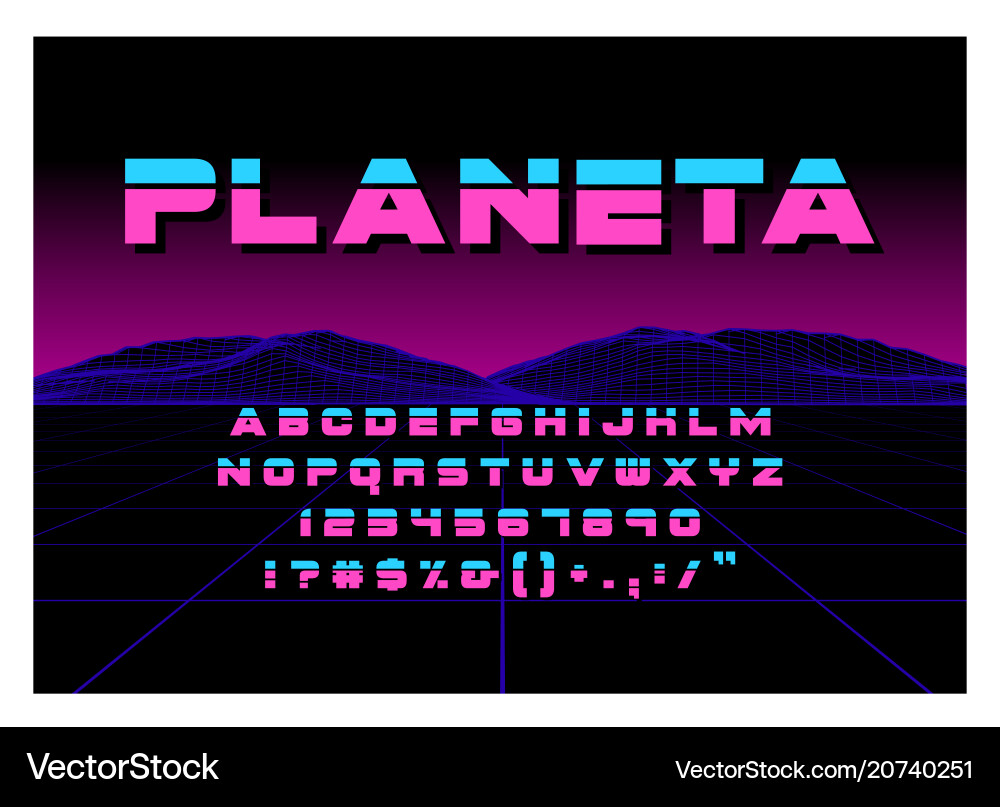 80s Retro Futuristic Font Royalty Free Vector Image