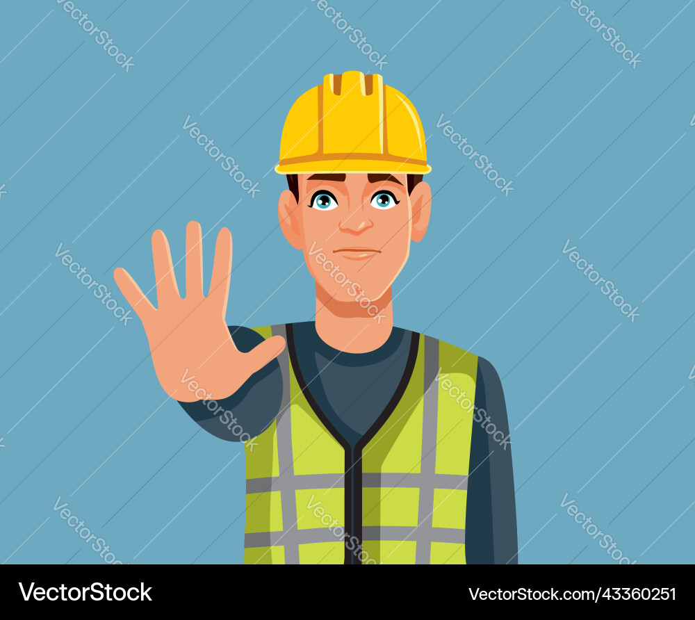 Construction worker making stop sign cartoon Vector Image