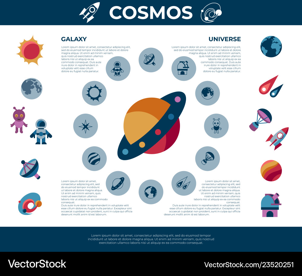 Digital space galaxy and universe icons Royalty Free Vector