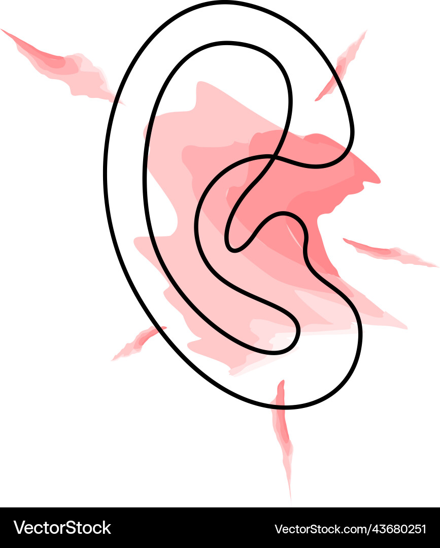 Human ear with pain continuous line drawing Vector Image