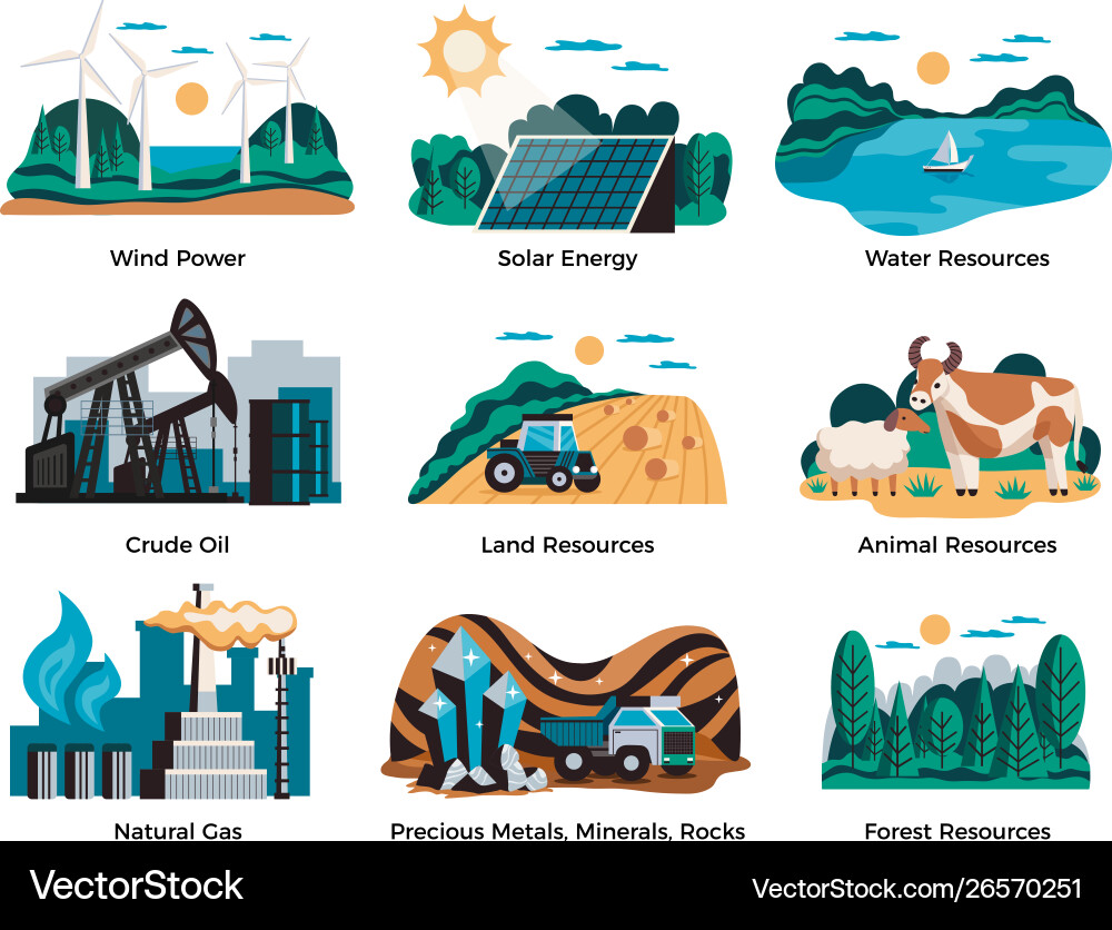 Natural environmental resources set Royalty Free Vector