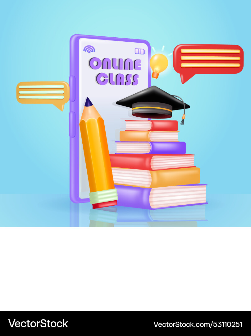 Online learning class on mobile phone with 3d Vector Image