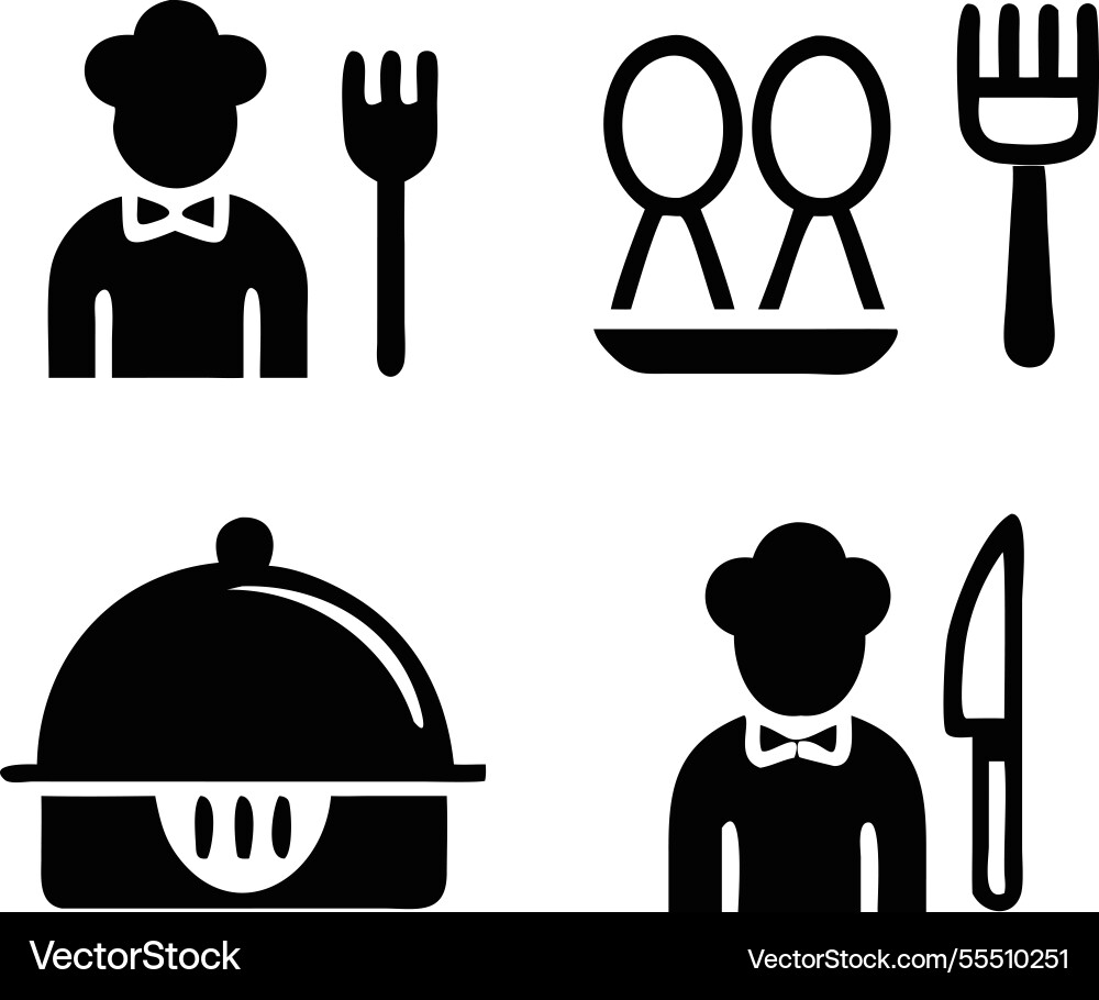 Restaurant icons set dining waitstaff Royalty Free Vector