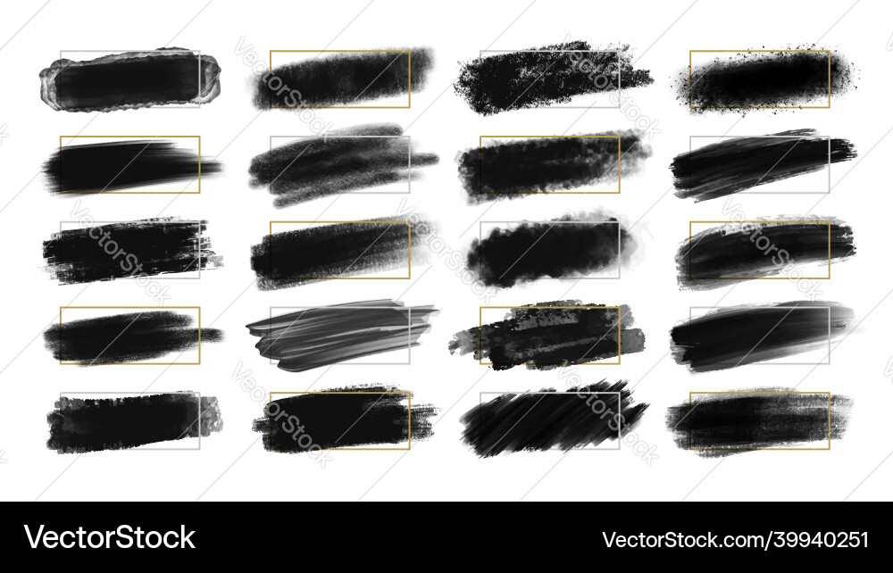 Set of black brush strokes with line frame Vector Image