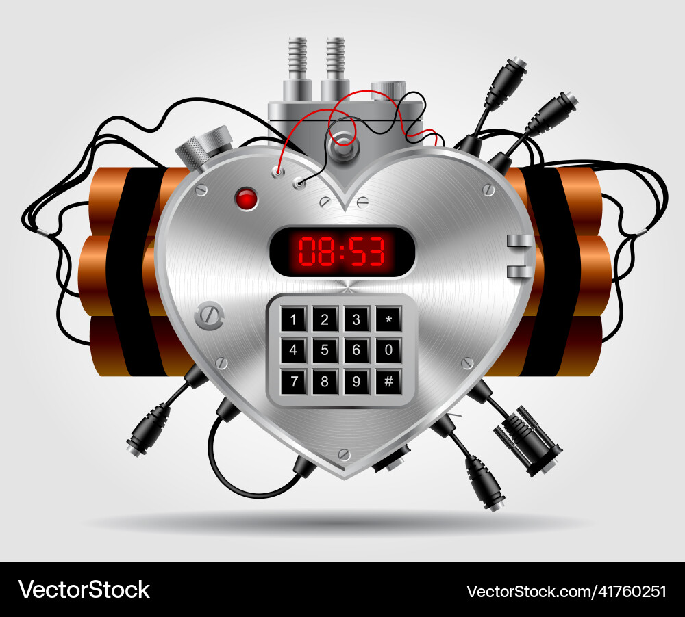 Time bomb with dynamite and heart shaped clockwork