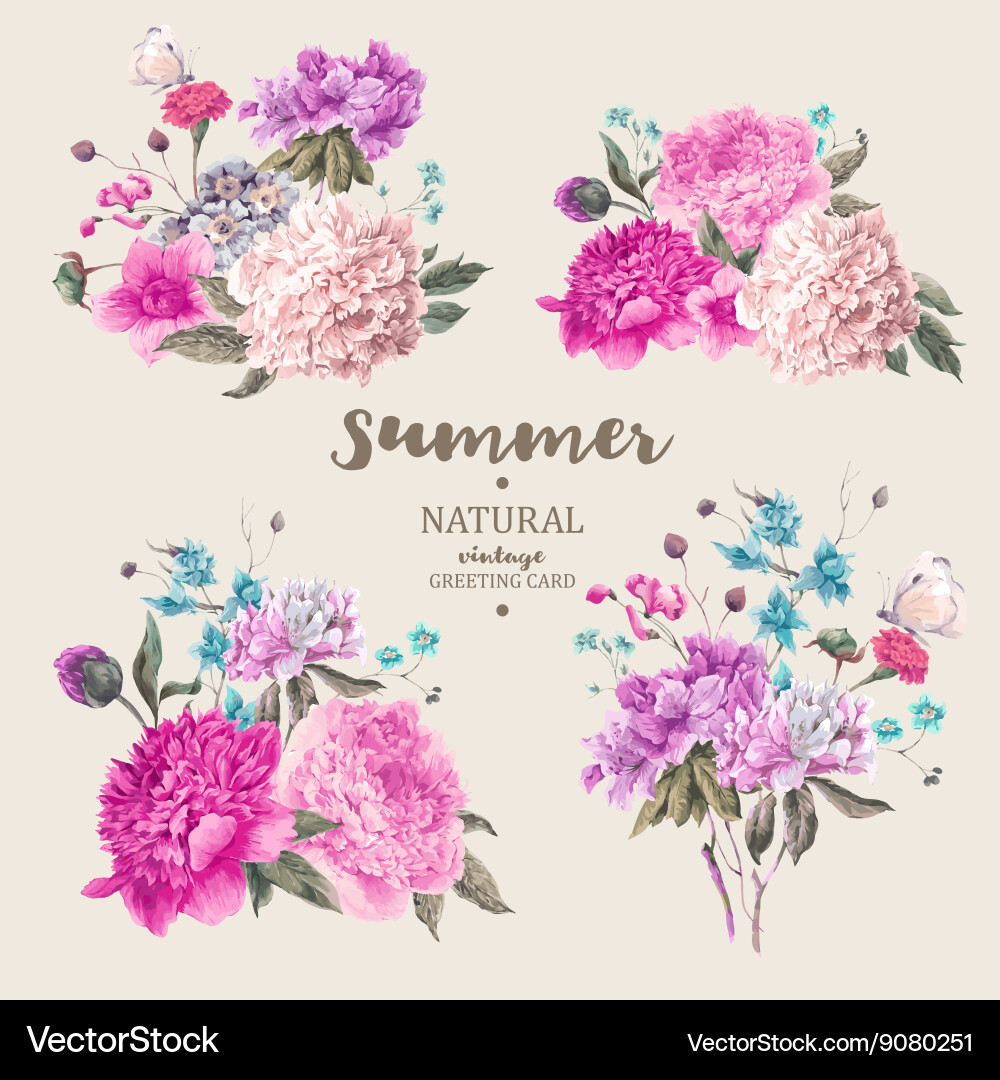 Vintage Peony Floral Set Royalty Free Vector Image