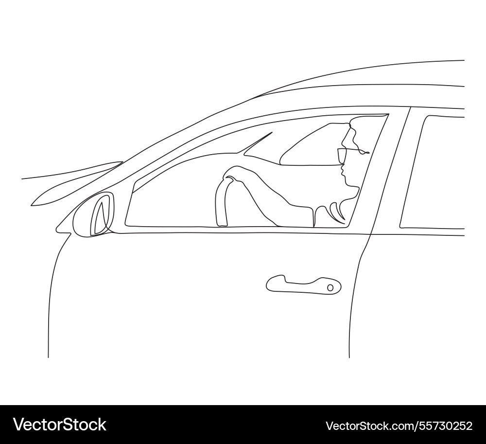 Cropped man driving car with his hand on steering Vector Image