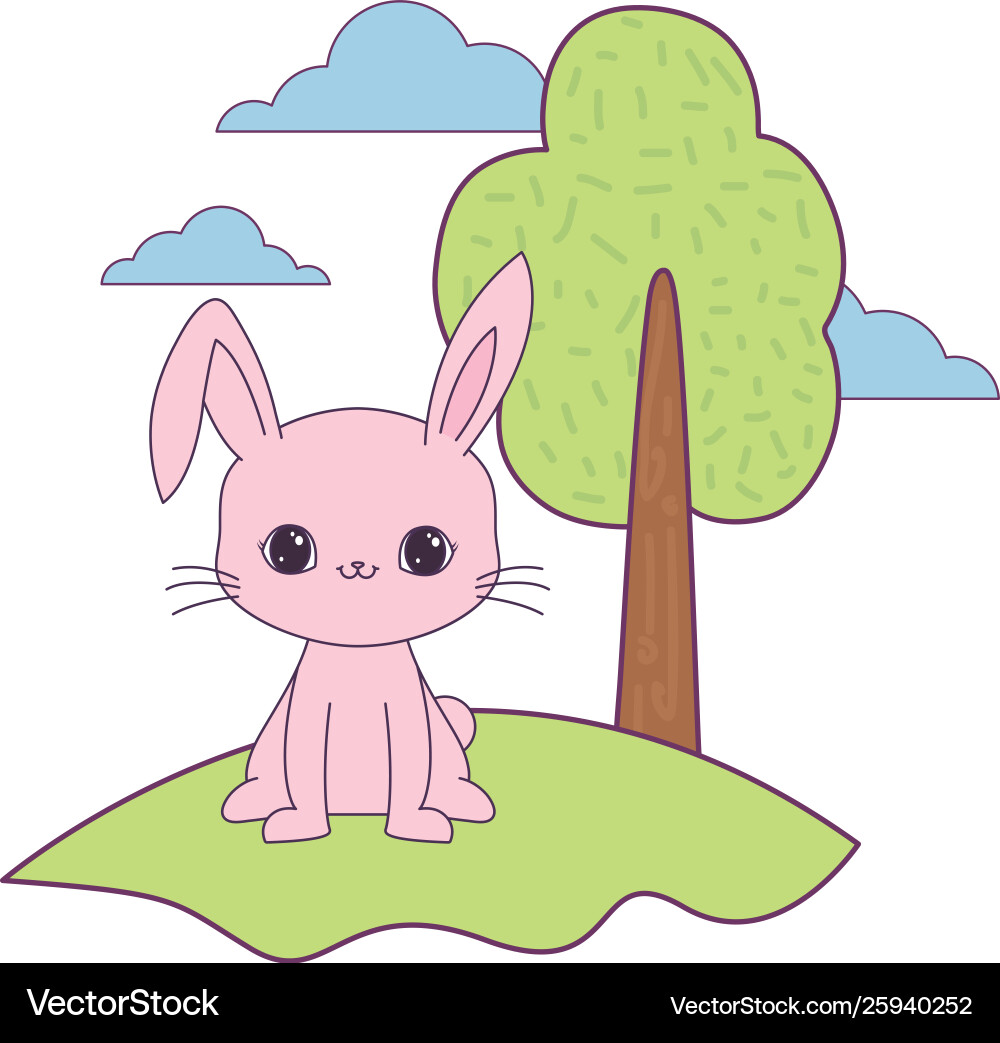Cute rabbit animal in landscape Royalty Free Vector Image