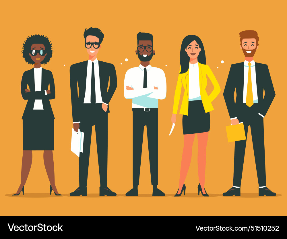Five diverse business professionals standing Vector Image