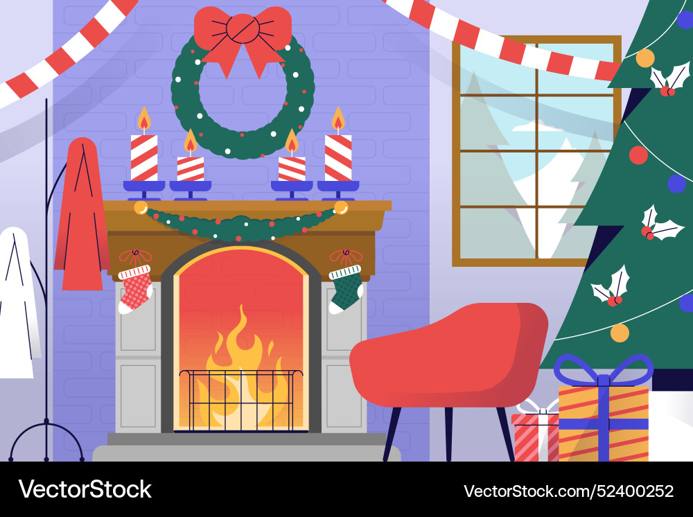 Hand drawn christmas fireplace scene Royalty Free Vector