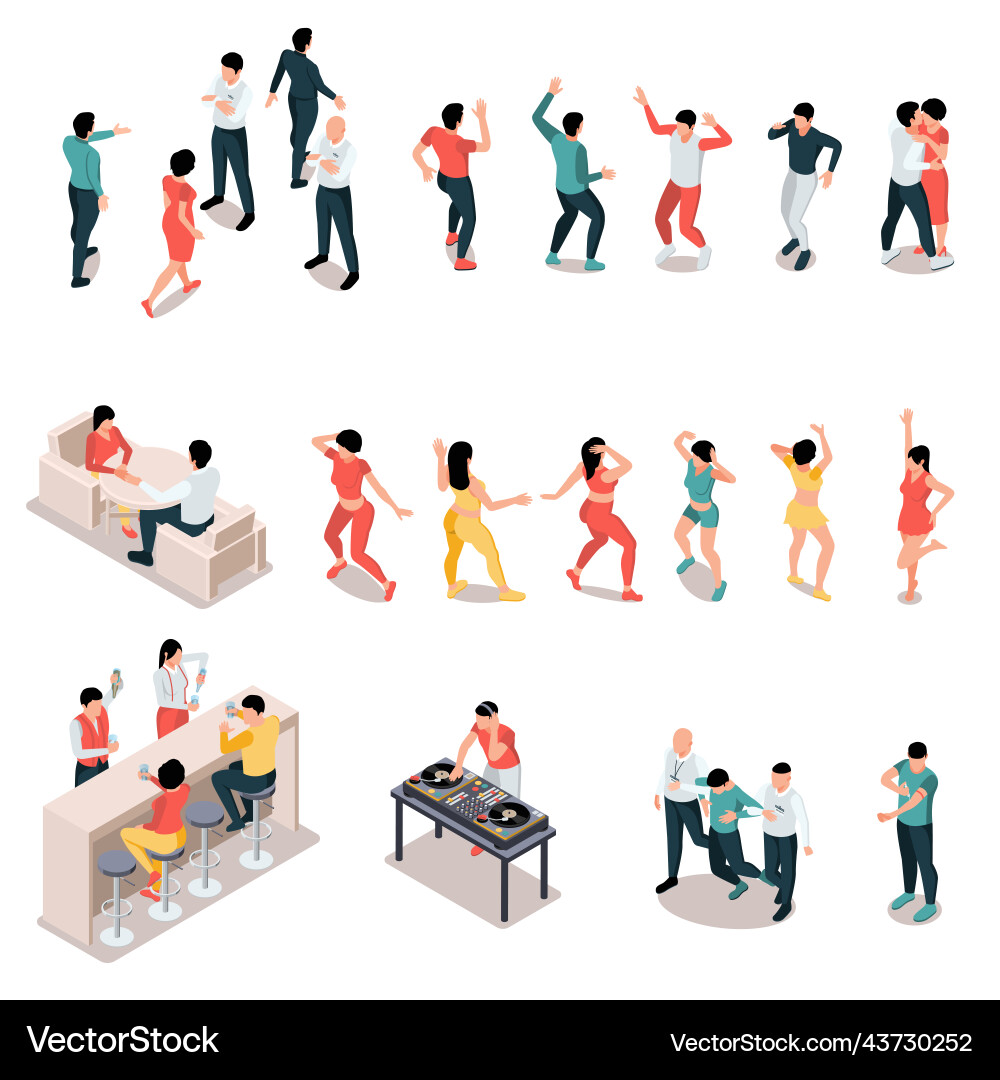 Night club isometric set Royalty Free Vector Image
