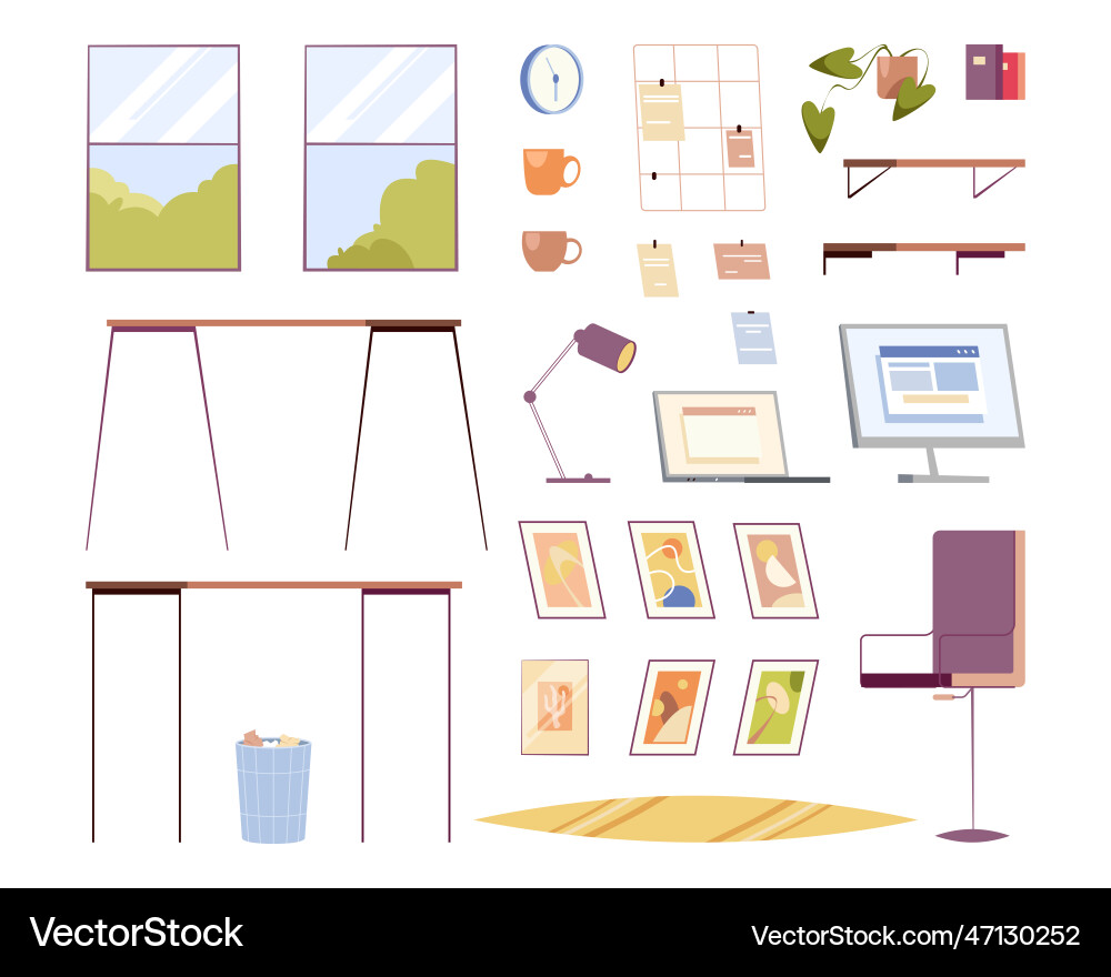 Office furniture elements in flat cartoon design Vector Image