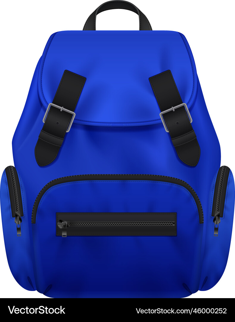 Realistic blue backpack composition Royalty Free Vector