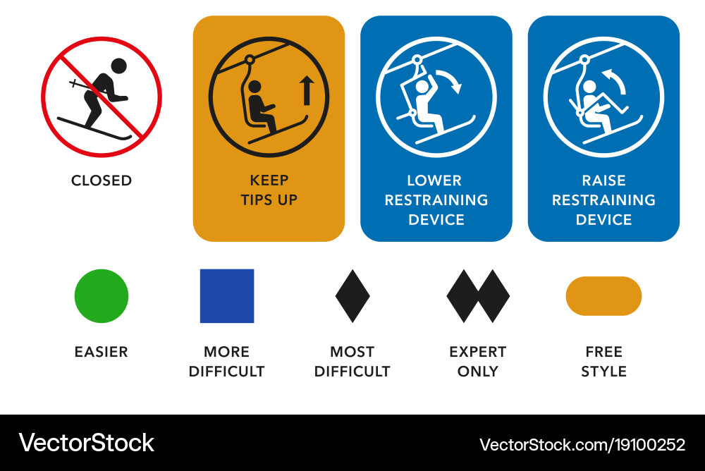 Ski lift manuals trail difficulty levels signs Vector Image