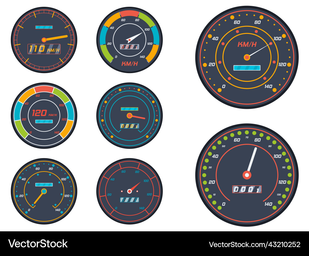Speedometer Icon Set - Flat Style Royalty Free Vector Image